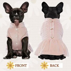 Kuoser Dog Coat Puppy Winter Clothes, Soft Fleece Lining Girl Dogs Vest Dress, Windproof Thermal Outfit Pet Cold Weather Jacket Doggie Apparel, Pink XS - XL