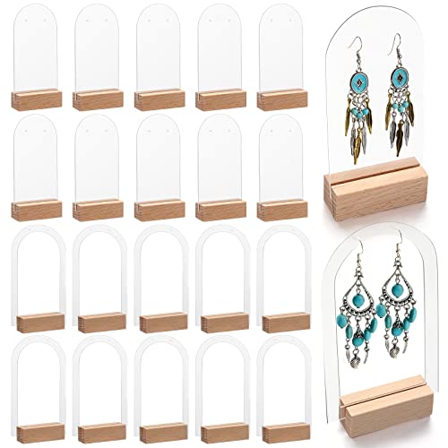 Yulejo 48 Pieces Acrylic Earring Display Stand Jewelry Retail Holder Arch Acrylic Earring Holder Solid Hollow Acrylic Sign Stand Jewelry Displays with Wooden Bases for Studs Dangle Earrings