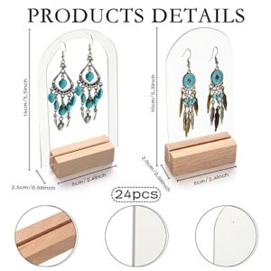 Yulejo 48 Pieces Acrylic Earring Display Stand Jewelry Retail Holder Arch Acrylic Earring Holder Solid Hollow Acrylic Sign Stand Jewelry Displays with Wooden Bases for Studs Dangle Earrings