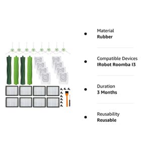 26 Replacement Parts for iRobot Roomba i7 i7+ i3 i3+ i4 i4+ i6 i6+ i8 i8+ j7 j7+/Plus E5 E6 E7 Robot Vacuum Accessories, 2 Multi-Surface Rubber Roller Brushes 8 Filters 8 Side Brushes 8 Vacuum Bags