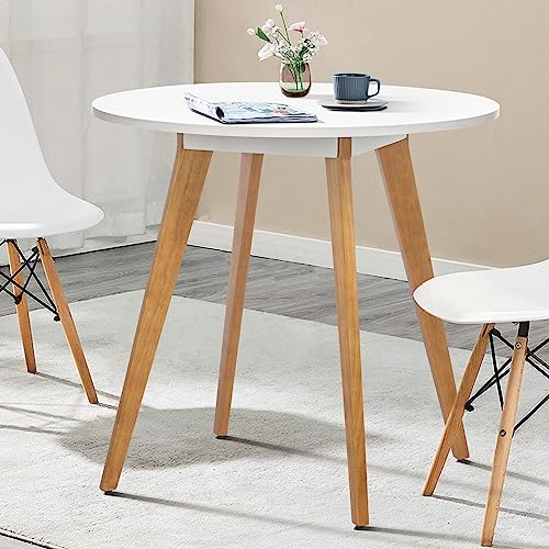 Comfy to go 31.5" Round Dining Table for 2-4 Person- Small Kitchen Table with Solid Wood Legs Modern Table for Dining Room, Kitchen, Leisure Cafe(White) Table Only