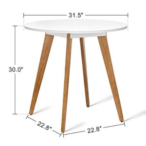 Comfy to go 31.5" Round Dining Table for 2-4 Person- Small Kitchen Table with Solid Wood Legs Modern Table for Dining Room, Kitchen, Leisure Cafe(White) Table Only