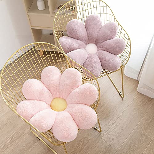 Faux Fur Flower Pillow Super Soft and Cute Floor Pillow Flower Shaped Decorative Throw Pillow Comfortable Seat Cushion Plush Flower Cushion (23.6inch, Pink)