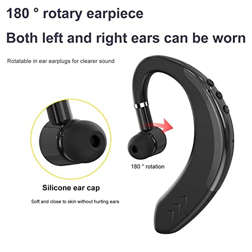 Bluetooth Single Ear Headphones Wireless Stereo Sound Noise Cancelling Earbuds with Microphone Ear Hook Headset for Driving Business Office Sports