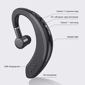 Bluetooth Single Ear Headphones Wireless Stereo Sound Noise Cancelling Earbuds with Microphone Ear Hook Headset for Driving Business Office Sports