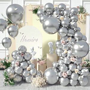 henviro silver balloons garland kit - 100 pcs 5/10/12/18 inch metallic silver balloons garland kit as party decorations for birthday/bachelorette/graduation/valentines day/baby shower/wedding