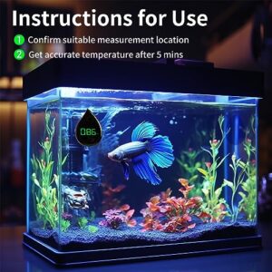 Fish Tank Temperature Gauge, Aggforbl Teardrop Aquarium Thermometer LED Digital Cordless Fish Tank Thermometer Outside Suitable for Betta Fish Axolotl