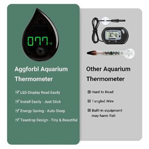 Fish Tank Temperature Gauge, Aggforbl Teardrop Aquarium Thermometer LED Digital Cordless Fish Tank Thermometer Outside Suitable for Betta Fish Axolotl