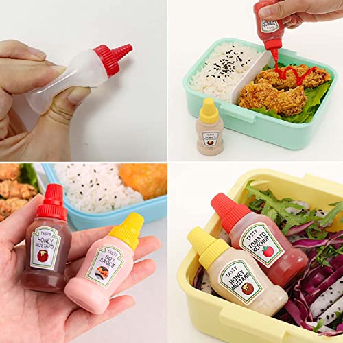 THYULIFE 4Pcs Mini Condiment Squeeze Bottles with Cleaning Brush, 25ml Leakproof Mini Ketchup Sauce Bottles Refillable Ketchup/Soy Sauce/Honey/Salad Dressing Bottles Container for Lunch Box, BPA Free