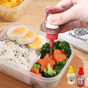 THYULIFE 4Pcs Mini Condiment Squeeze Bottles with Cleaning Brush, 25ml Leakproof Mini Ketchup Sauce Bottles Refillable Ketchup/Soy Sauce/Honey/Salad Dressing Bottles Container for Lunch Box, BPA Free