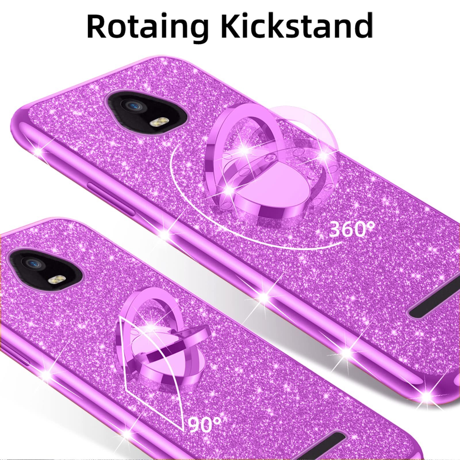 nancheng for Schok Volt SV55 Phone Case (SV55216), Case Schok Volt SV55 Girls Women Glitter Cute Soft TPU Cover with Ring Kickstand Strap Lanyard Bumper Shockproof Protective Cell Case - Purple