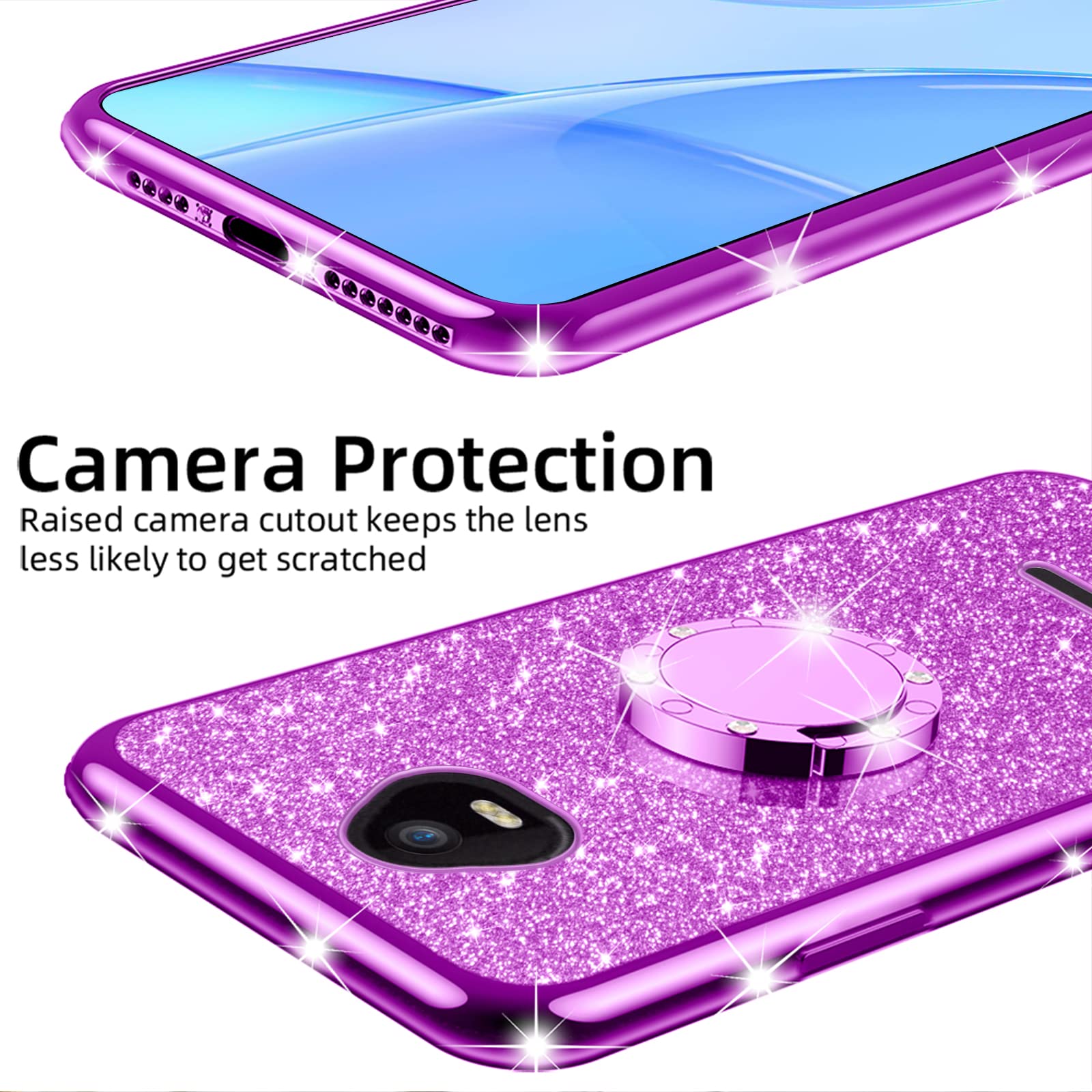 nancheng for Schok Volt SV55 Phone Case (SV55216), Case Schok Volt SV55 Girls Women Glitter Cute Soft TPU Cover with Ring Kickstand Strap Lanyard Bumper Shockproof Protective Cell Case - Purple