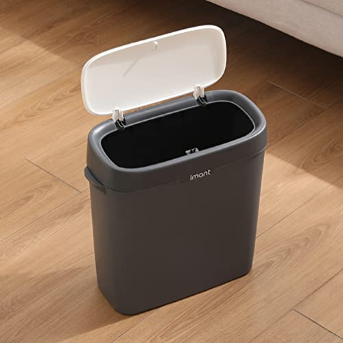 LIFKOME Bathroom Trash Can with Lid 10L Slim Press Type Lid Slim Narrow Bedroom Garbage Can Household Bin Trash Can for Bedroom Living Room Kitchen Toilet Office (Nomal Press Type, Grey White)