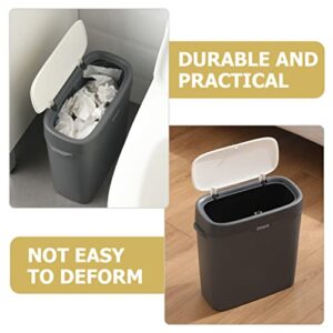 LIFKOME Bathroom Trash Can with Lid 10L Slim Press Type Lid Slim Narrow Bedroom Garbage Can Household Bin Trash Can for Bedroom Living Room Kitchen Toilet Office (Nomal Press Type, Grey White)