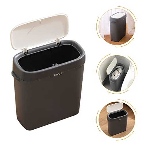 LIFKOME Bathroom Trash Can with Lid 10L Slim Press Type Lid Slim Narrow Bedroom Garbage Can Household Bin Trash Can for Bedroom Living Room Kitchen Toilet Office (Nomal Press Type, Grey White)