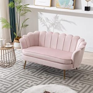 QHITTY Velvet Loveseat, 58'' Velvet Sofa Accent Couch Settee Upholstered Chair, 2 Seater Small Loveseat for Small Spaces, Living Room (Pink)