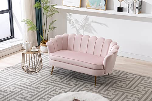 QHITTY Velvet Loveseat, 58'' Velvet Sofa Accent Couch Settee Upholstered Chair, 2 Seater Small Loveseat for Small Spaces, Living Room (Pink)