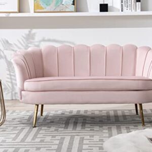 QHITTY Velvet Loveseat, 58'' Velvet Sofa Accent Couch Settee Upholstered Chair, 2 Seater Small Loveseat for Small Spaces, Living Room (Pink)