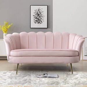 QHITTY Velvet Loveseat, 58'' Velvet Sofa Accent Couch Settee Upholstered Chair, 2 Seater Small Loveseat for Small Spaces, Living Room (Pink)