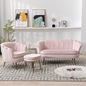 QHITTY Velvet Loveseat, 58'' Velvet Sofa Accent Couch Settee Upholstered Chair, 2 Seater Small Loveseat for Small Spaces, Living Room (Pink)