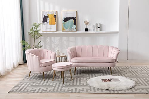 QHITTY Velvet Loveseat, 58'' Velvet Sofa Accent Couch Settee Upholstered Chair, 2 Seater Small Loveseat for Small Spaces, Living Room (Pink)