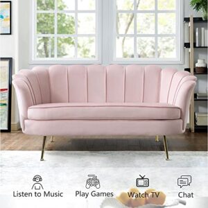 QHITTY Velvet Loveseat, 58'' Velvet Sofa Accent Couch Settee Upholstered Chair, 2 Seater Small Loveseat for Small Spaces, Living Room (Pink)