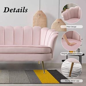 QHITTY Velvet Loveseat, 58'' Velvet Sofa Accent Couch Settee Upholstered Chair, 2 Seater Small Loveseat for Small Spaces, Living Room (Pink)