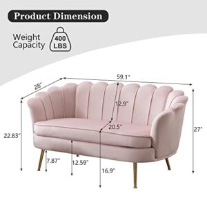 QHITTY Velvet Loveseat, 58'' Velvet Sofa Accent Couch Settee Upholstered Chair, 2 Seater Small Loveseat for Small Spaces, Living Room (Pink)