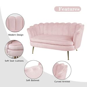 QHITTY Velvet Loveseat, 58'' Velvet Sofa Accent Couch Settee Upholstered Chair, 2 Seater Small Loveseat for Small Spaces, Living Room (Pink)