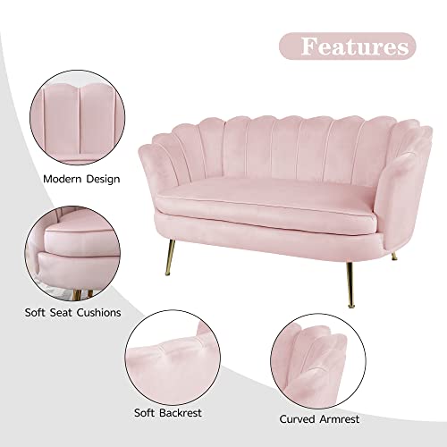 QHITTY Velvet Loveseat, 58'' Velvet Sofa Accent Couch Settee Upholstered Chair, 2 Seater Small Loveseat for Small Spaces, Living Room (Pink)