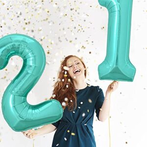 TONIFUL 40 Inch Large Teal Blue Number Balloons, Giant Jumbo Helium Foil Mylar Big Turquoise Number 2 Digital Two Balloons for Birthday Party Anniversary Wedding Decorations