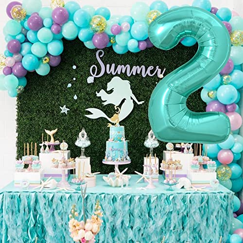 TONIFUL 40 Inch Large Teal Blue Number Balloons, Giant Jumbo Helium Foil Mylar Big Turquoise Number 2 Digital Two Balloons for Birthday Party Anniversary Wedding Decorations