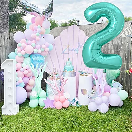 TONIFUL 40 Inch Large Teal Blue Number Balloons, Giant Jumbo Helium Foil Mylar Big Turquoise Number 2 Digital Two Balloons for Birthday Party Anniversary Wedding Decorations