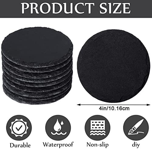 30 Pieces Round Slate Coasters Drink Coasters Bulk, 4 Inch Stone Coasters Bar Coasters Black Cup Coaster with Anti Scratch Bottom for Home Drinks Table Kitchen Housewarming Gifts