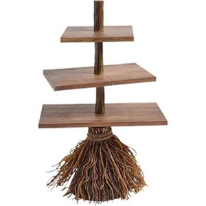 halloween broom wooden 3 tier tray cupcake server kitchen farmhouse rustic tiered tray decor for home table house room