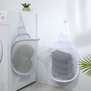 Hanging Laundry,Mesh Collapsible Small Wall Laundry Baskets,Pop Up Laundry Hamper with Hook,Used for Bedroom,Bathroom,Guys and Girls Dorms(Grey)