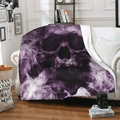 Purple Skull Soft Throw Blanket All Season Microplush Thick Warm Blankets Tufted Fuzzy Flannel Throws Blanket for Bed Sofa Couch 80"x60"