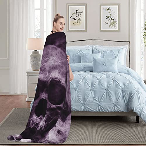 Purple Skull Soft Throw Blanket All Season Microplush Thick Warm Blankets Tufted Fuzzy Flannel Throws Blanket for Bed Sofa Couch 80"x60"