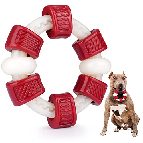 Compernee Dog Chew Toys for Aggressive Chewers, Indestructible Dog Toys for Large Dogs Aggressive Chewers, Nylon Tough Large Dog Toys for Chewers, Ring Dog Chew Toy Gift, Beef Flavor