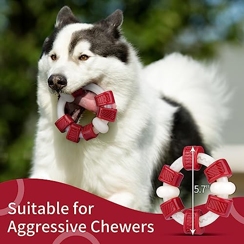 Compernee Dog Chew Toys for Aggressive Chewers, Indestructible Dog Toys for Large Dogs Aggressive Chewers, Nylon Tough Large Dog Toys for Chewers, Ring Dog Chew Toy Gift, Beef Flavor