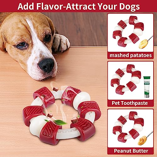 Compernee Dog Chew Toys for Aggressive Chewers, Indestructible Dog Toys for Large Dogs Aggressive Chewers, Nylon Tough Large Dog Toys for Chewers, Ring Dog Chew Toy Gift, Beef Flavor