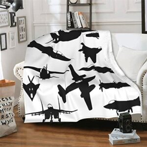 Jet Fighter Airplane Soft Throw Blanket All Season Microplush Thick Warm Blankets Tufted Fuzzy Flannel Throws Blanket for Bed Sofa Couch 50"x40"