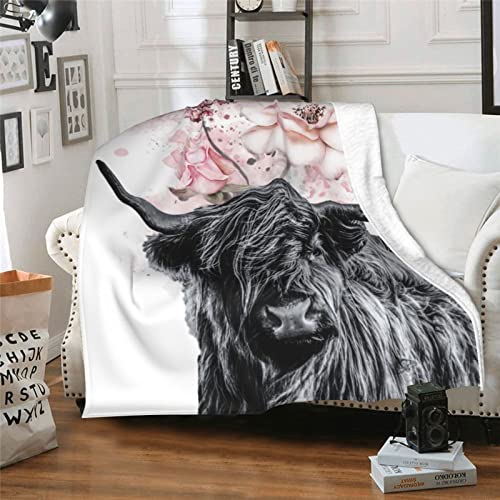 Highland Cattle Scottish Cow Soft Throw Blanket All Season Microplush Thick Warm Blankets Tufted Fuzzy Flannel Throws Blanket for Bed Sofa Couch 60"x50"