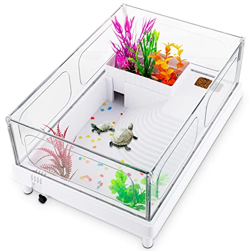 Turtle Tank, Baby Turtle Aquarium, Turtle Habitat with Basking Platform, Multi Functional Areas for Turtles, Crayfish Crab and Lizard