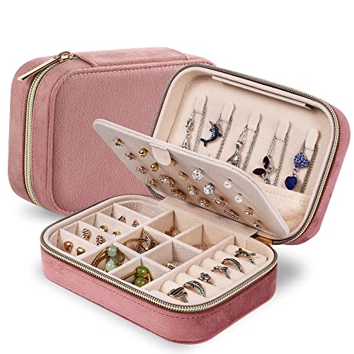 Dajasan Velvet Jewelry Box, Small Travel Jewelry Case, Portable Travel Jewelry Organizer Box for Women Girls (Pink)