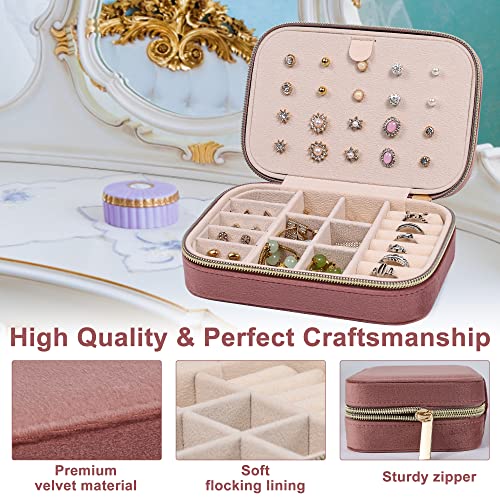 Dajasan Velvet Jewelry Box, Small Travel Jewelry Case, Portable Travel Jewelry Organizer Box for Women Girls (Pink)