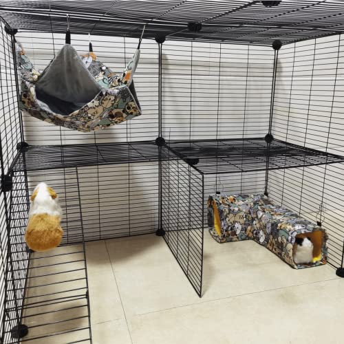 LEFTSTARER Guinea Pig Rat Corner Tunnel & Tubes Ferret Bunkbed Hammock, Guinea Pig Hideout for Hedgehog Piggy Hamster Hide, Small Animal Pet Toys and Cage Accessories (1.Corner Tunnel&Hammock)