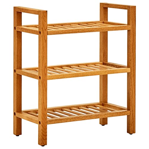 Solid Oak Wood Small Shoe Rack 3 Shelves Tiers Rustic Wooden Stackable Hall Shoes Stand Organizer Storage Hallway Entryway Durable Country Farmhouse Furniture