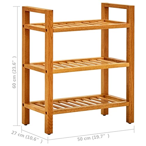 Solid Oak Wood Small Shoe Rack 3 Shelves Tiers Rustic Wooden Stackable Hall Shoes Stand Organizer Storage Hallway Entryway Durable Country Farmhouse Furniture