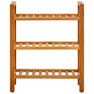 Solid Oak Wood Small Shoe Rack 3 Shelves Tiers Rustic Wooden Stackable Hall Shoes Stand Organizer Storage Hallway Entryway Durable Country Farmhouse Furniture